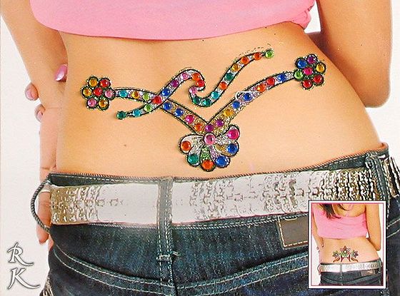 Multicolor and Stone Studded Waist Tattoo
