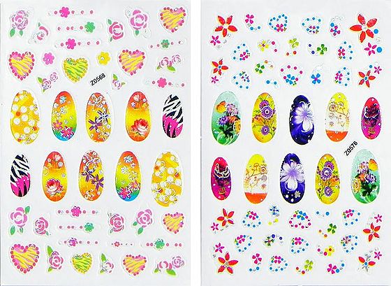2 Printed Sheets of Flower Sticker for Nails