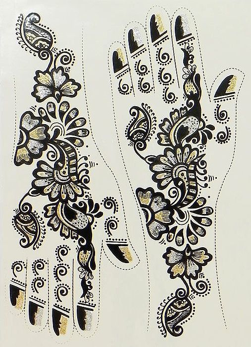 Black, Golden and Silver Sticker Mehendi for Hand