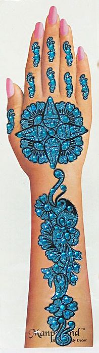 Two Pieces Dark Cyan Stone Studded and Glitter Hand Tattoo