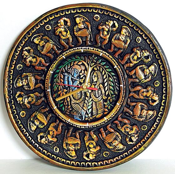 Battery Operated Wall Clock in a Terracotta Disc with Radha Krishna and ...