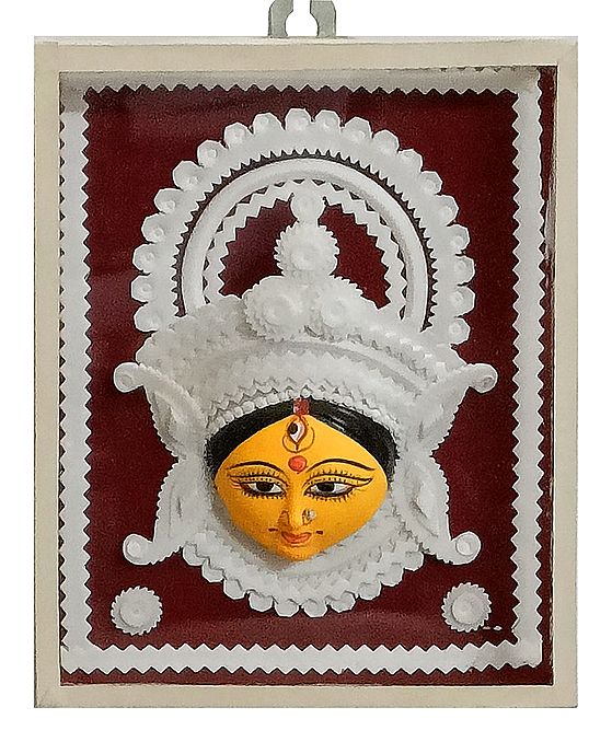 Clay Durga Face Decorated with Sholapith - Wall Hanging