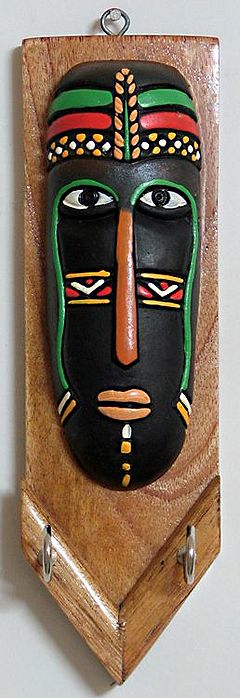 Key Rack with Tribal Warrior Mask - Wall Hanging