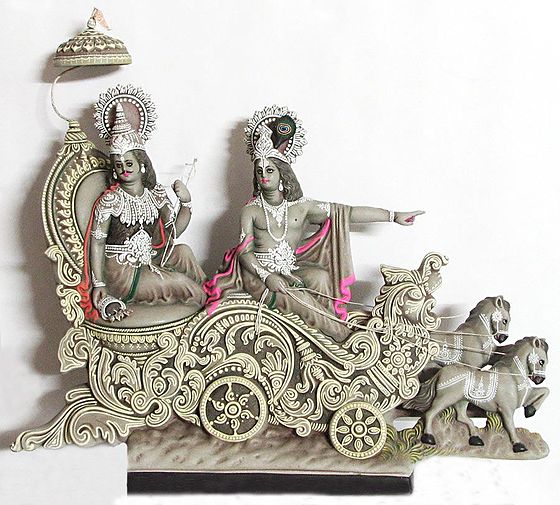 Krishna Preaching the Gita to Arjuna in the Battlefield of Kurkshetra ...