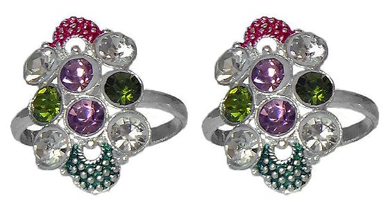 White and Multicolor Stone Studded Toe Ring