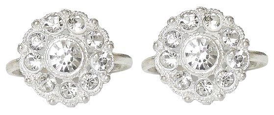 White Stone Studded and Flower Toe Ring