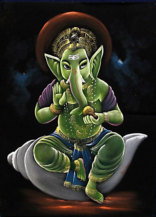 Lord Ganesha Sitting on a Conch