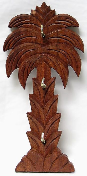 Carved Palm Tree Key Rack in Wood