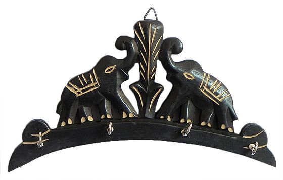 Two Elephants Key Rack with Four Hooks - Wall Hanging