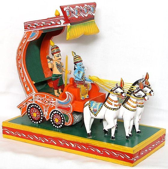 Krishna and Arjuna on a Chariot during Kurukshetra War in Mahabharata