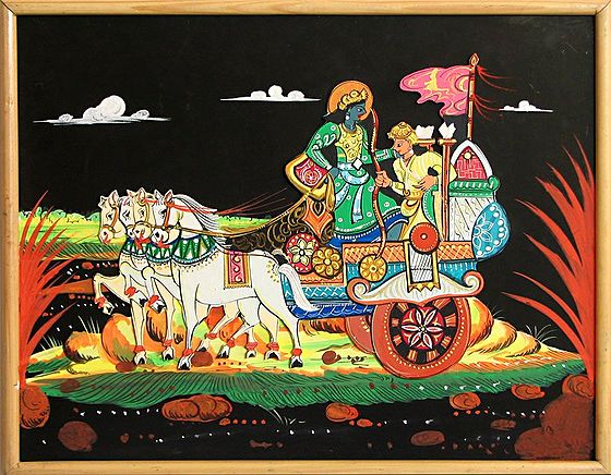 Krishna Preaching the Gita to Arjuna in the Battlefield of Kurukshetra ...