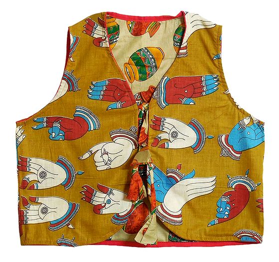 Block Print on Ladies Reversible Waistcoat Jacket