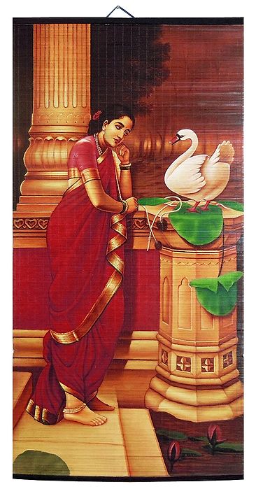 Hamsa Damayanti (Raja Ravi Varma Painting) - Painting on Woven Bamboo ...