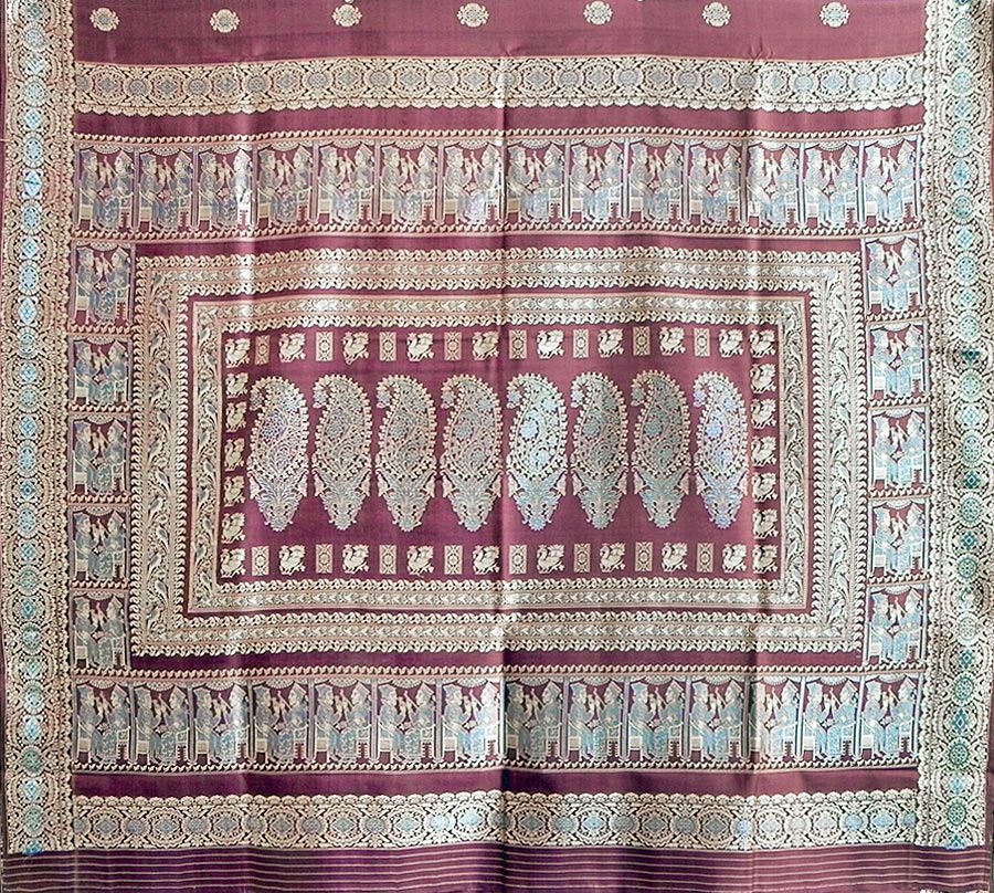 Royal Purple Baluchari Silk Saree with All-Over Boota and Woven King ...