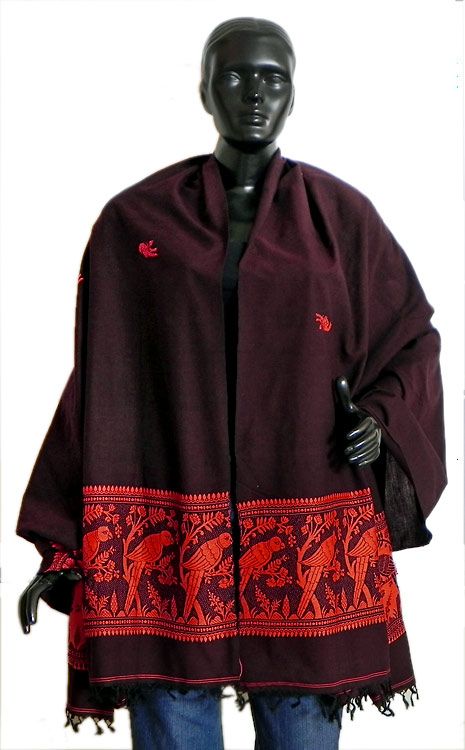 Brown Cotton Stole with Saffron Baluchari Design