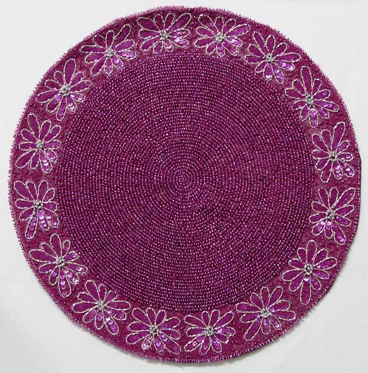 Magenta Beaded Cloth Centre Table Mat