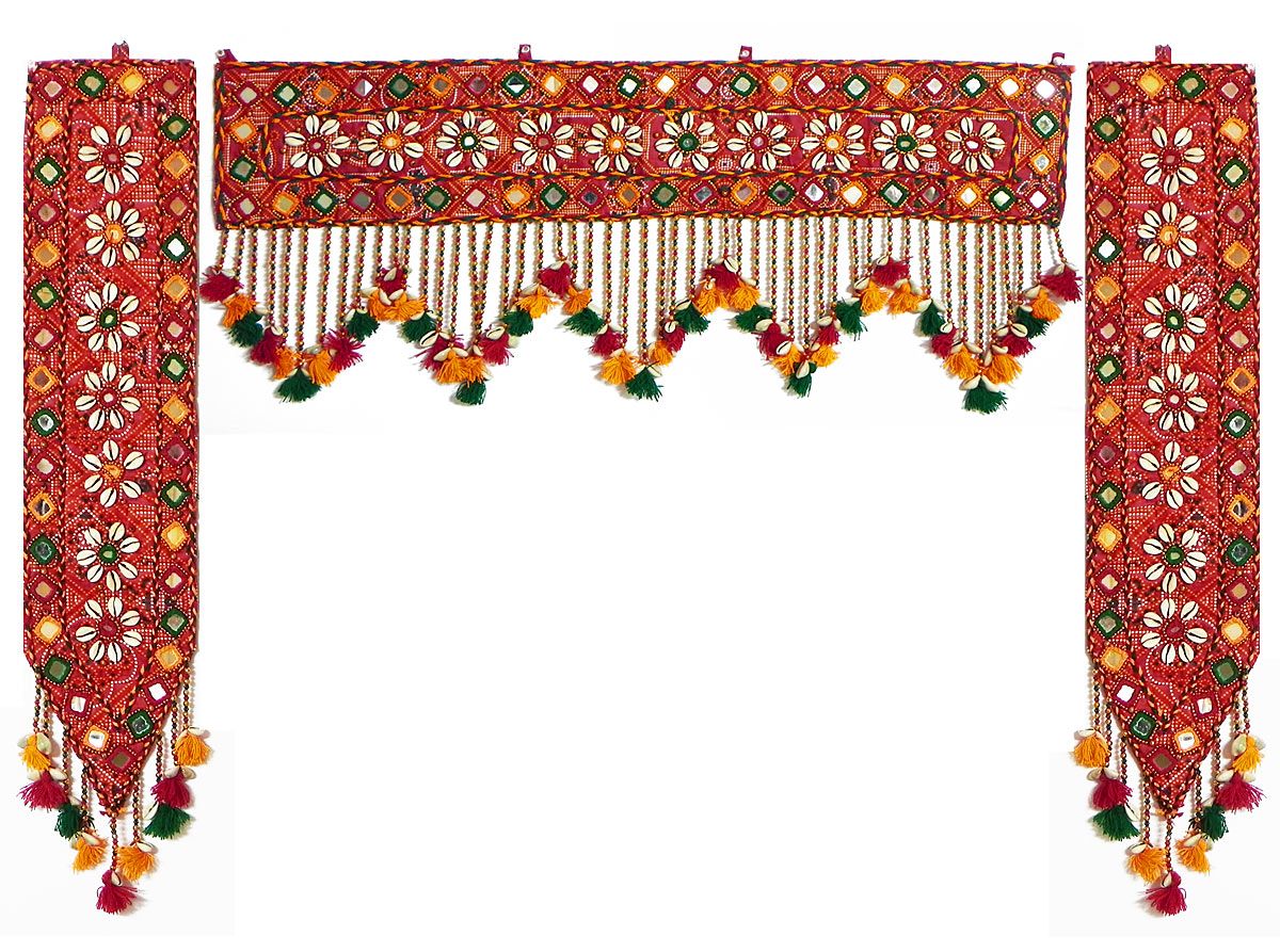 3 Piece Cloth Door Toran -Toran 14 x 35 inches Side 32 x 6.5 inches